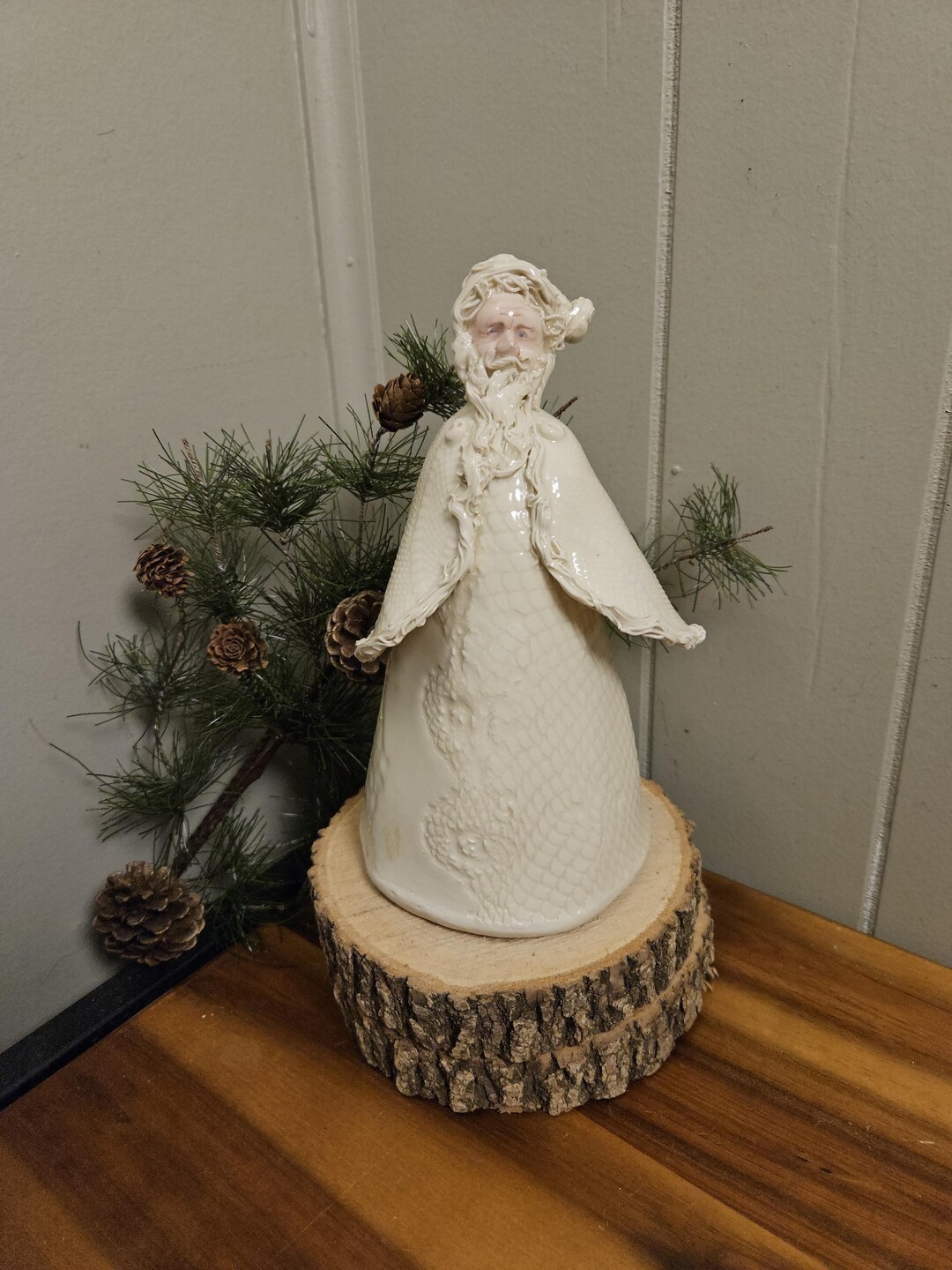 LARGE Vintage Santa Hand Formed Free Form Clay Pottery - Carved Clay ...