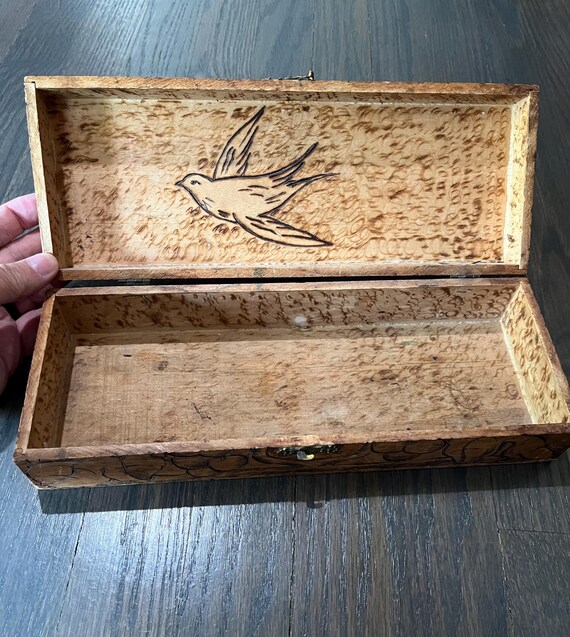 Victorian Pyrography Woodburned Glove Box with Grapes… - Gem