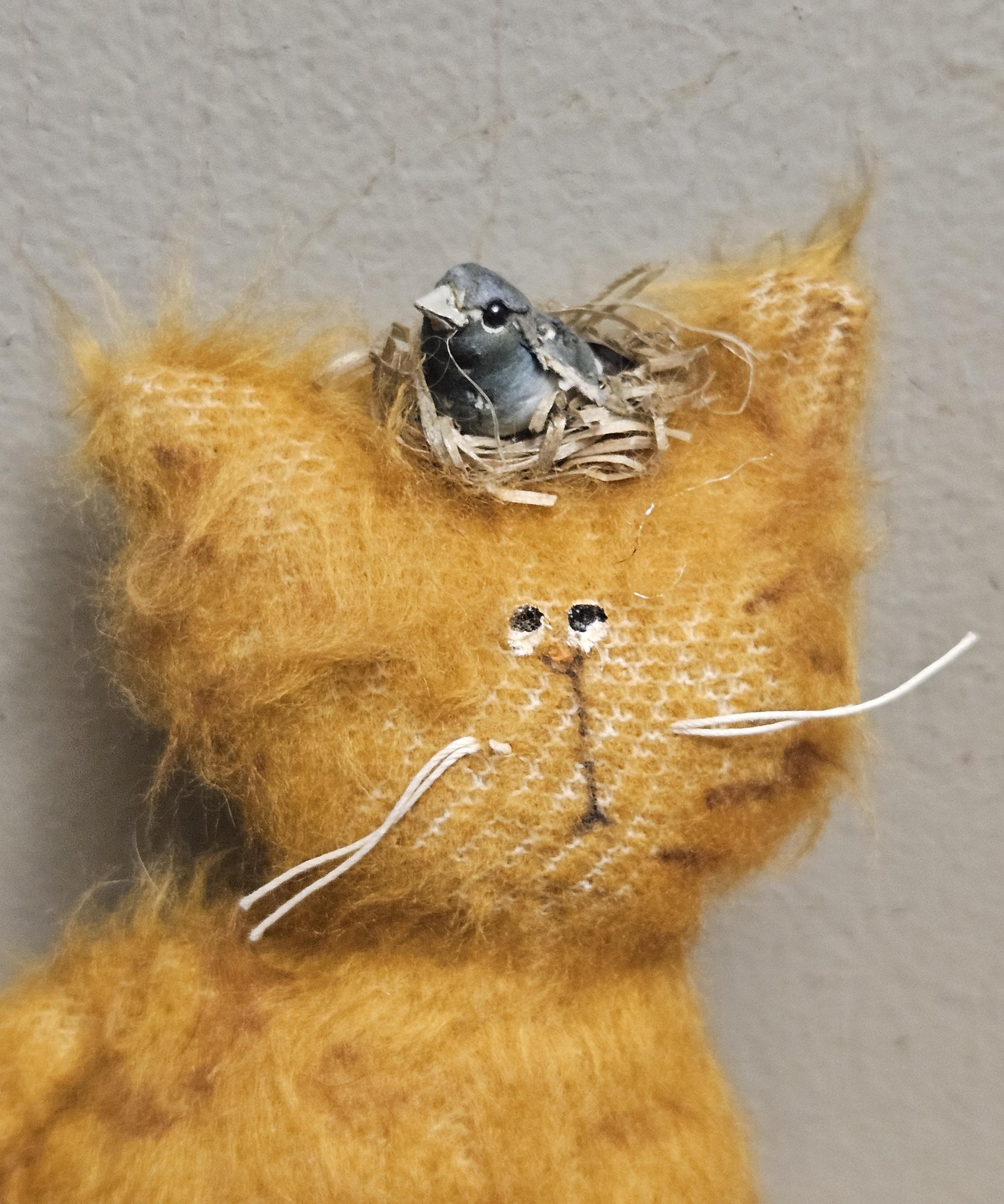 Handmade Hand Sewn Yellow Tabby Cat With Bird Nest on Head Christmas ...