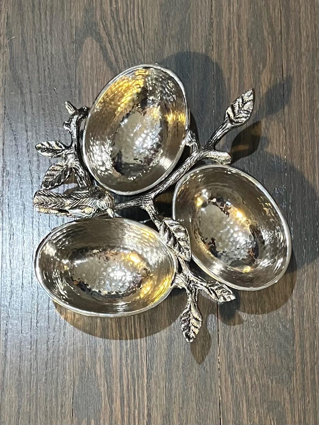 Hammered Silver 3 Section Candy Nut Dish With Bird & Branches - Etsy