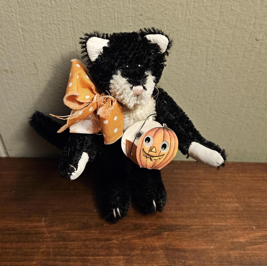 Halloween Boyds Bear Collection Mohair Cat With Pumpkin - 5" H ...