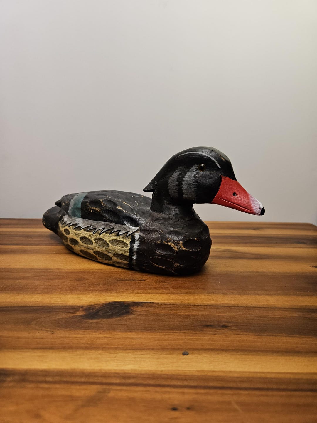Drake Wood Duck Decoy - Vintage 1980's Artist Carved, Painted Stained ...