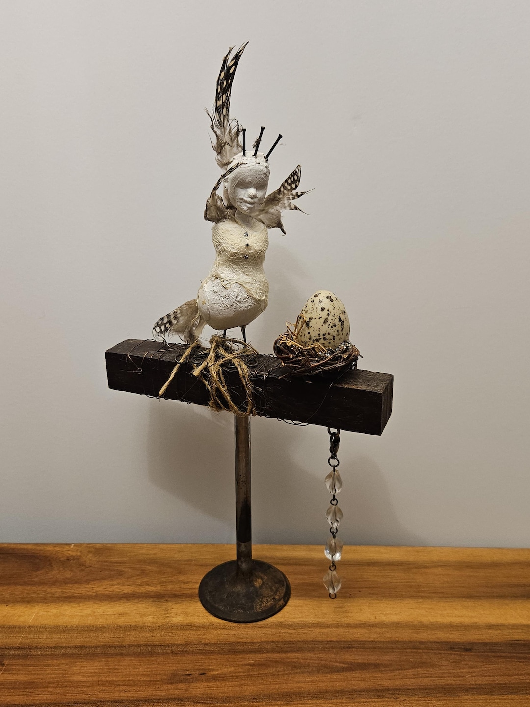 Artist Hand Sculpted Fantasy Bird Figure on Perch Art Sculpture - Urban ...