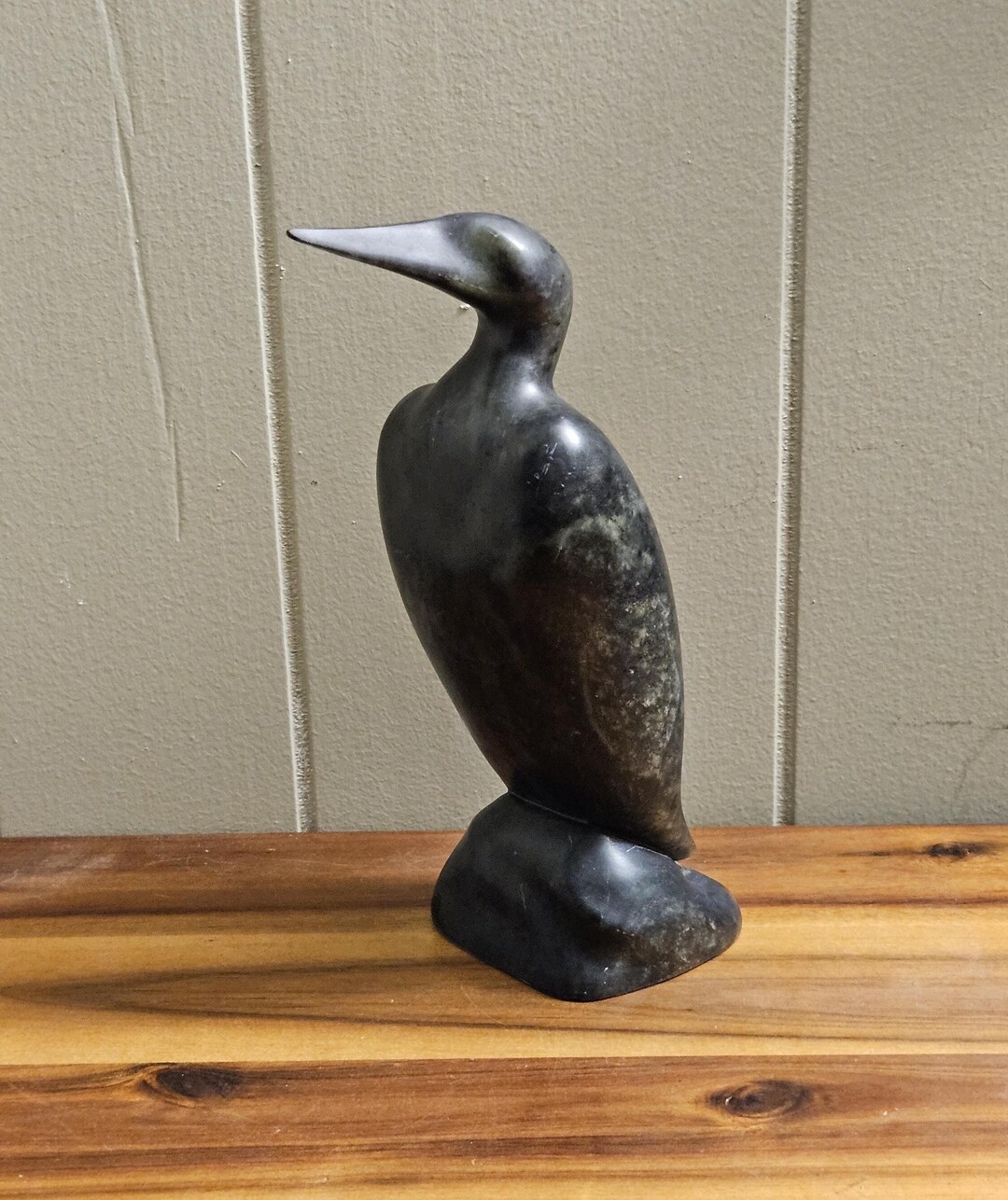 LARGE Vintage 1970's Carved Standing Loon Solid Stone Sculpture ...