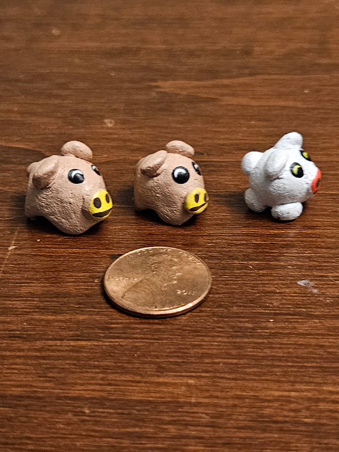 Hand Made Set of 3 Clay Adorable Miniature Pink Baby Pigs - Tiny ...