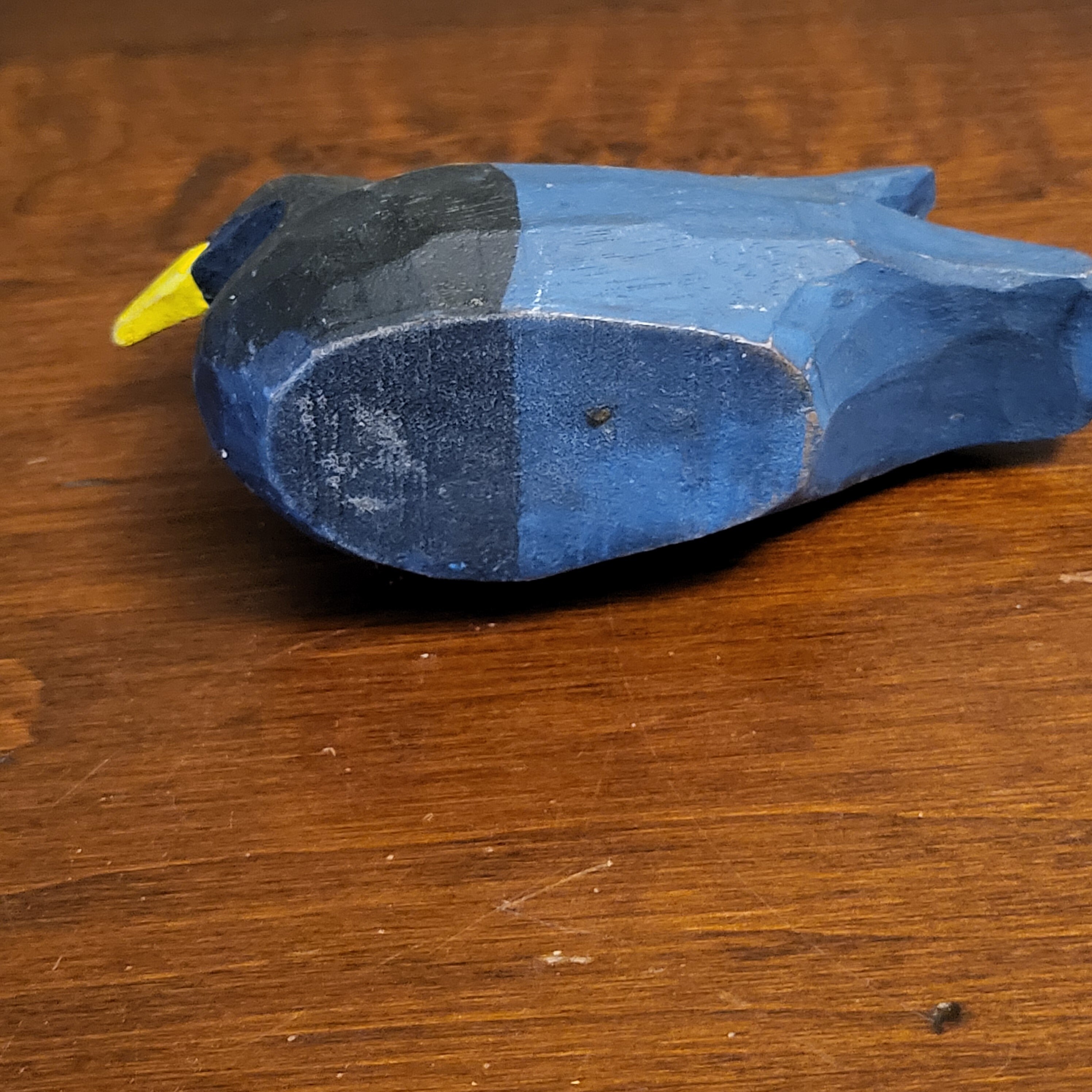 Miniature Hand Carved Wooden Duck Decoy - Blue, Black and Yellow - 4.5 ...