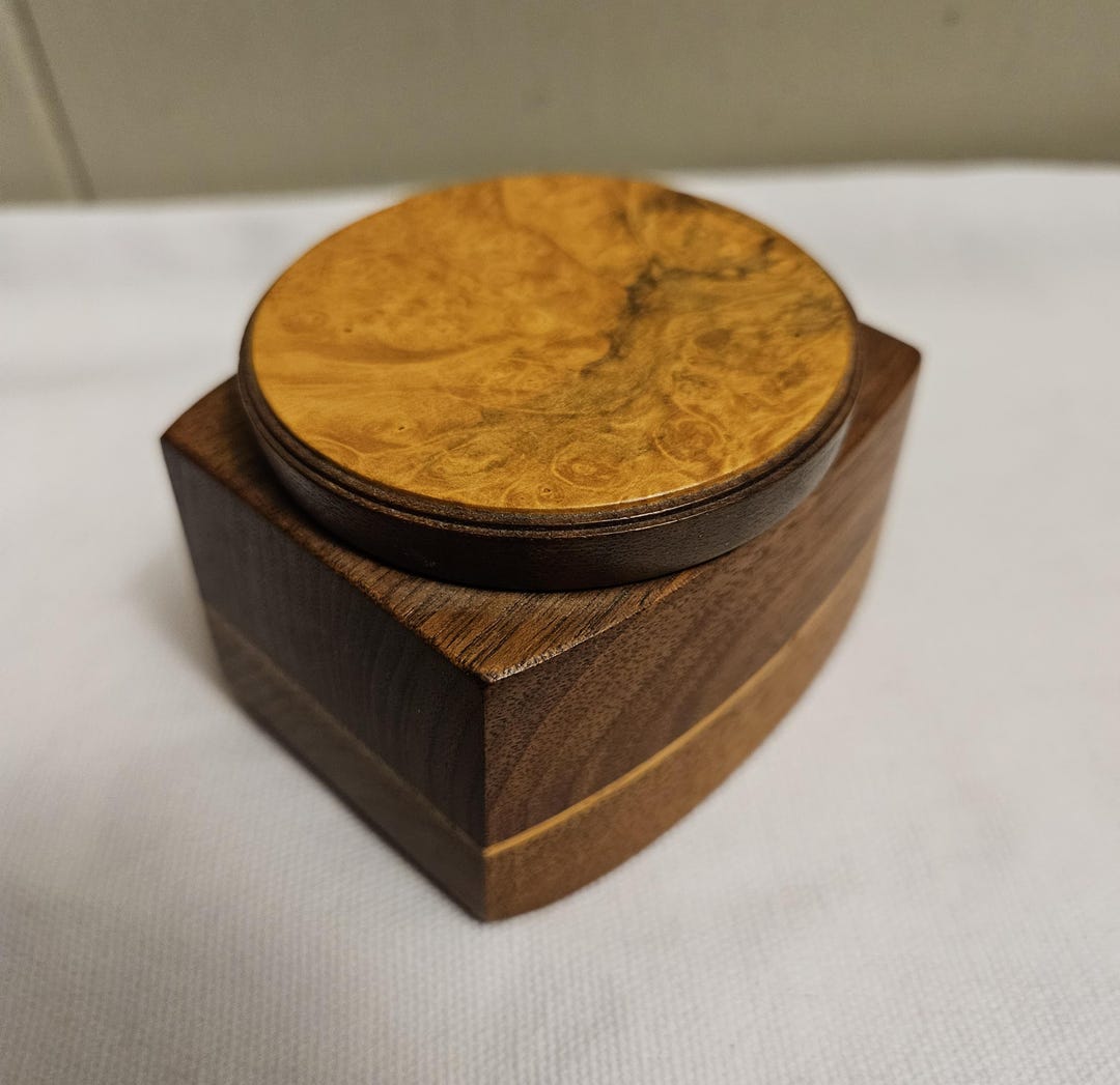 Handmade Mini Wood Keepsake Trinket Box - Felt Lined With Lid 3" W X 2. ...