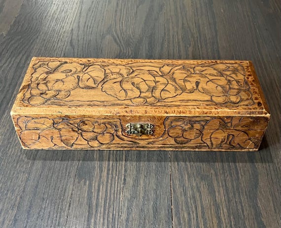 Victorian Pyrography Woodburned Glove Box with Grapes… - Gem