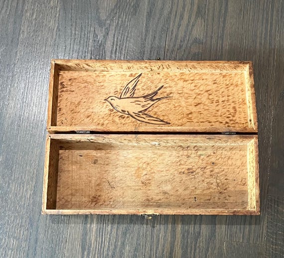 Victorian Pyrography Woodburned Glove Box with Grapes… - Gem