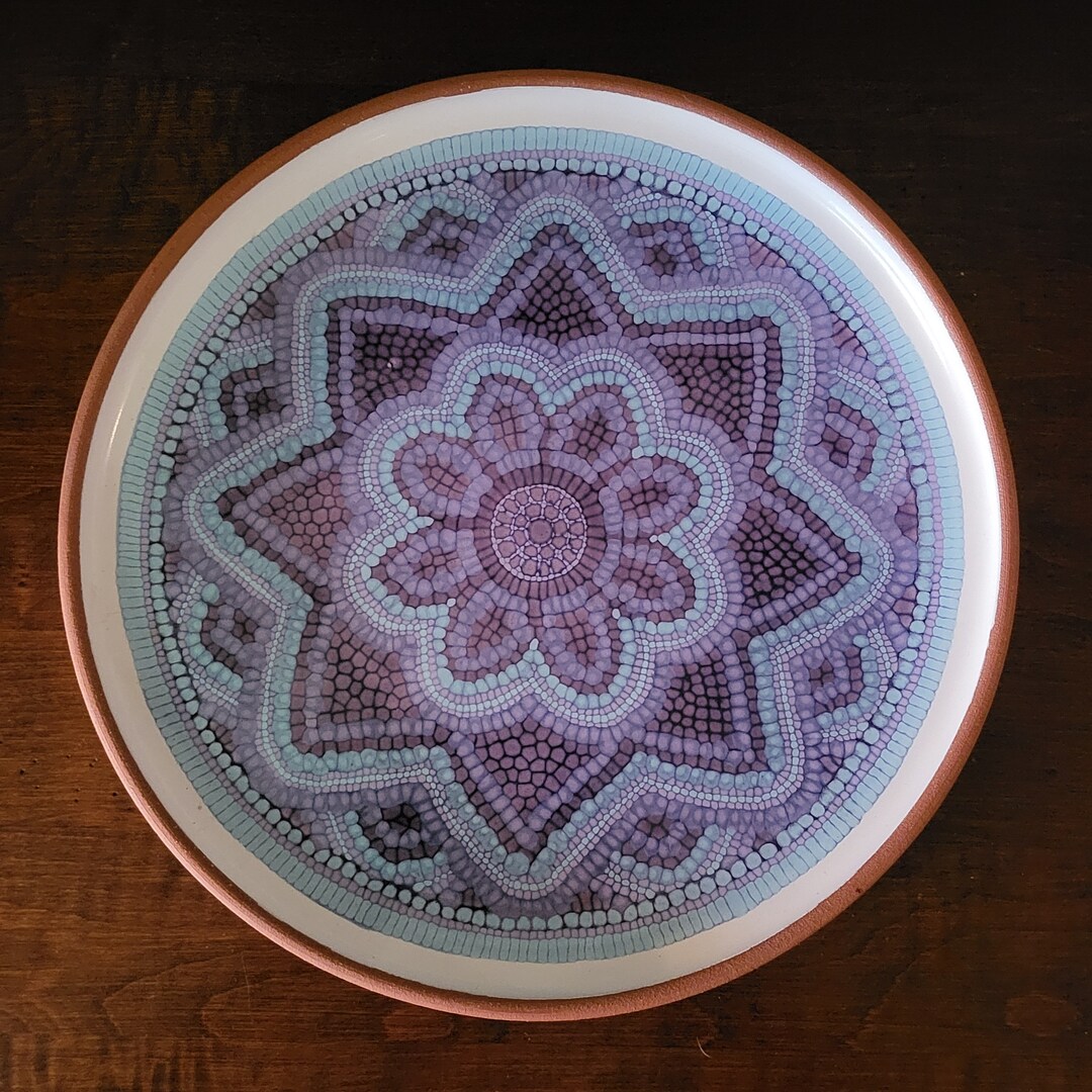 Terra Cotta Folk Art Pottery Platter / Tray / Dish - Blue Purple ...
