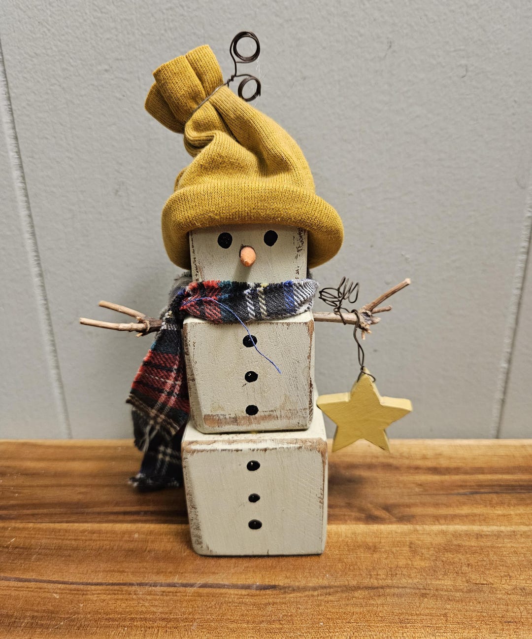 Vintage Artist Made Hand Painted Wood Carved Snowman Figurine With ...