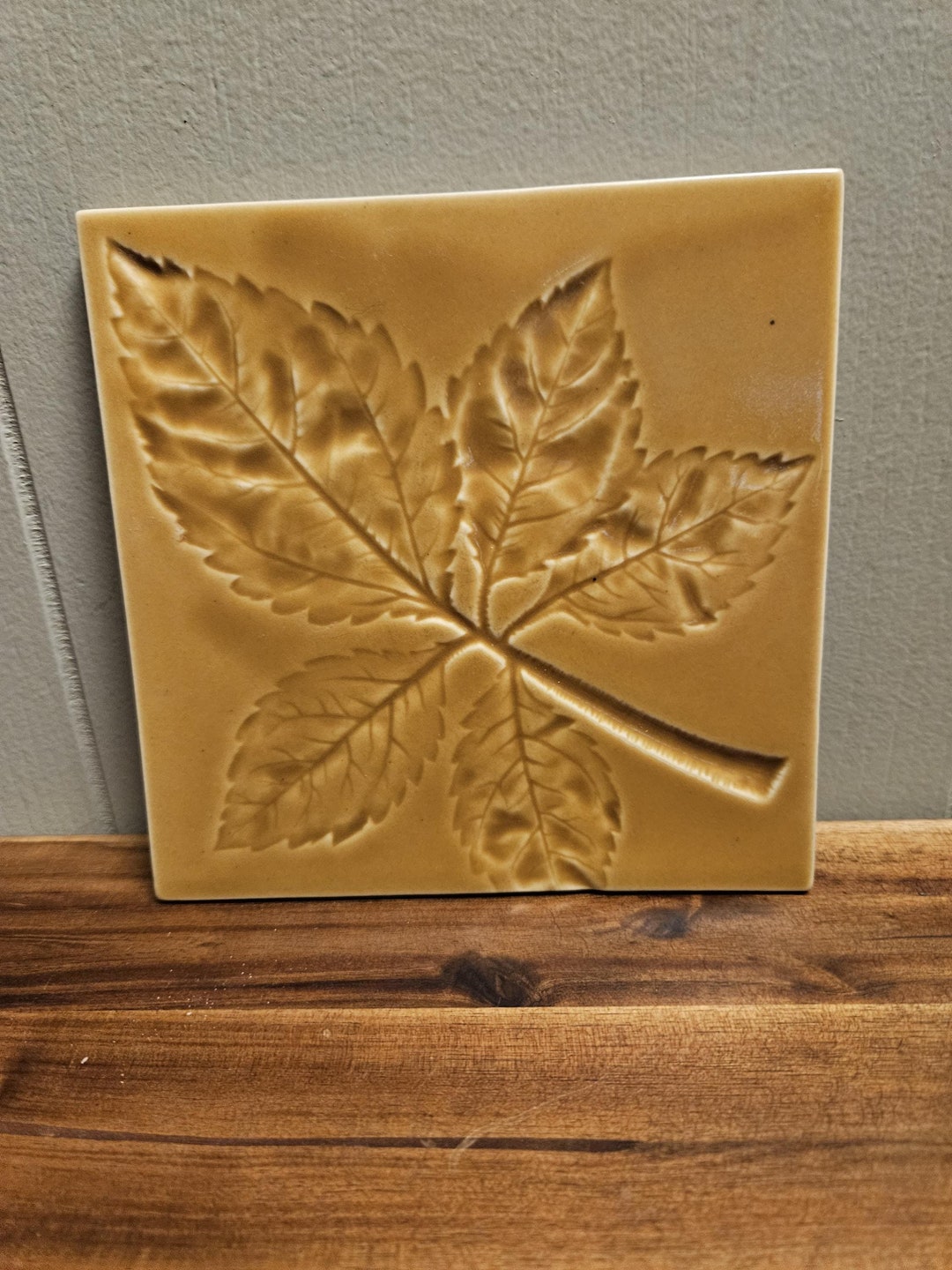 Vintage Rustic MCM - Hand Painted Amber Glazed Organic Embossed Leaf ...