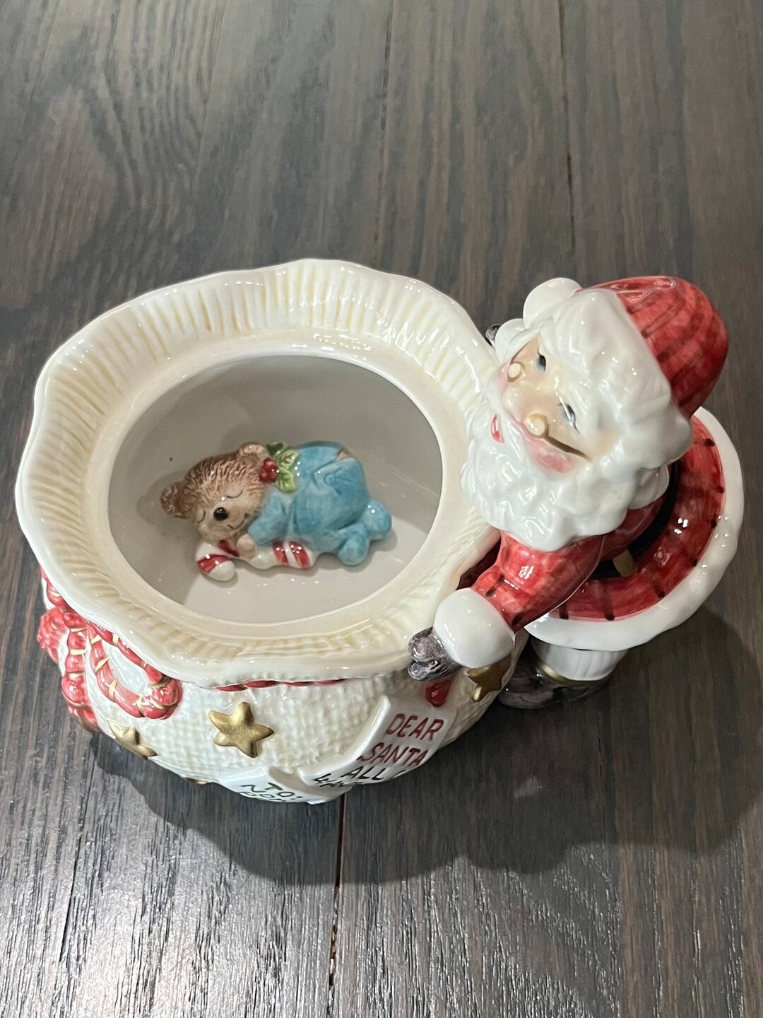 Fitz & Floyd Vintage Santa’s Sack Candy or Nut Bowl With Surprise Bear ...