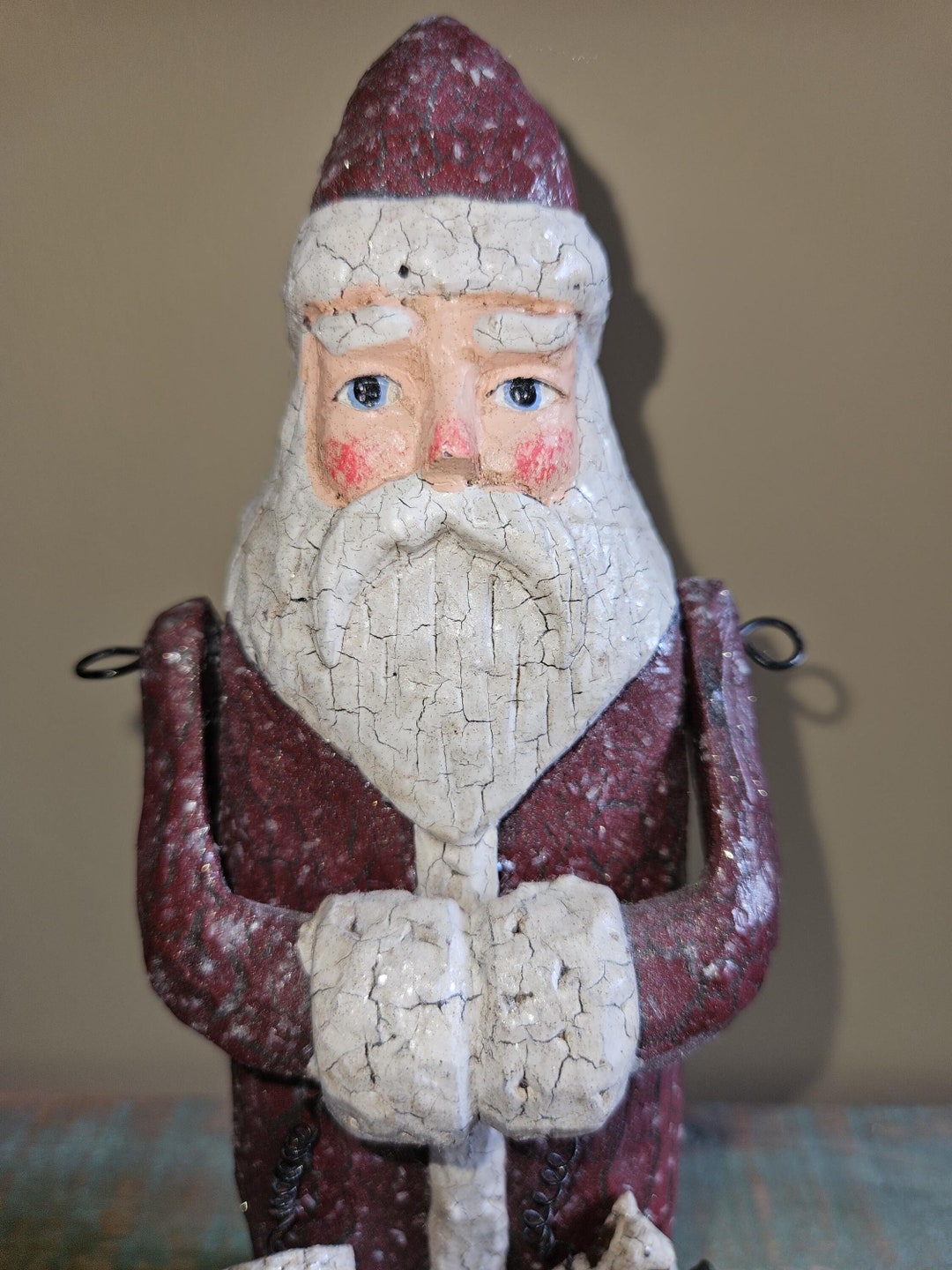 Christmas Vintage Folk Art Jointed Santa Figure Holding Toy Drum and ...
