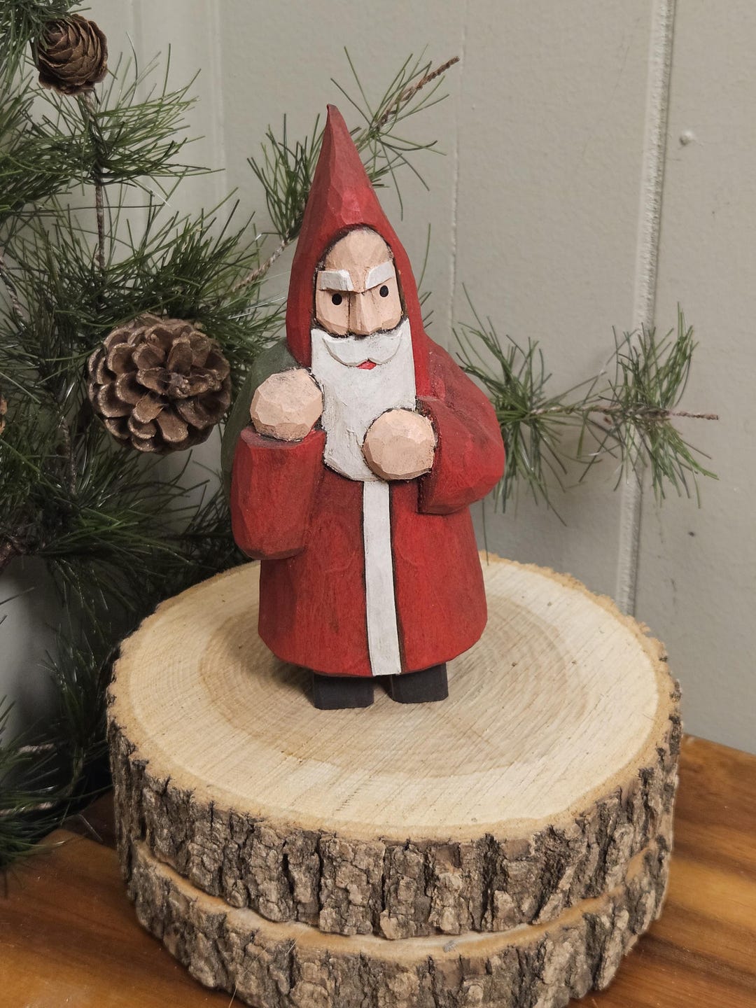 Hand Carved Wood Santa Figurine Carving - Original Art Piece Artist ...