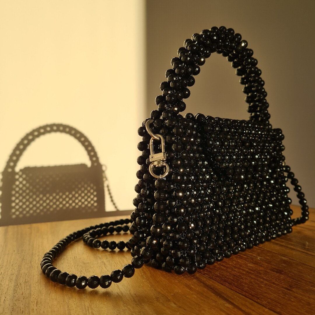 Sac perlé noir / Sac fait main classique, simple et confortable / Sac ...