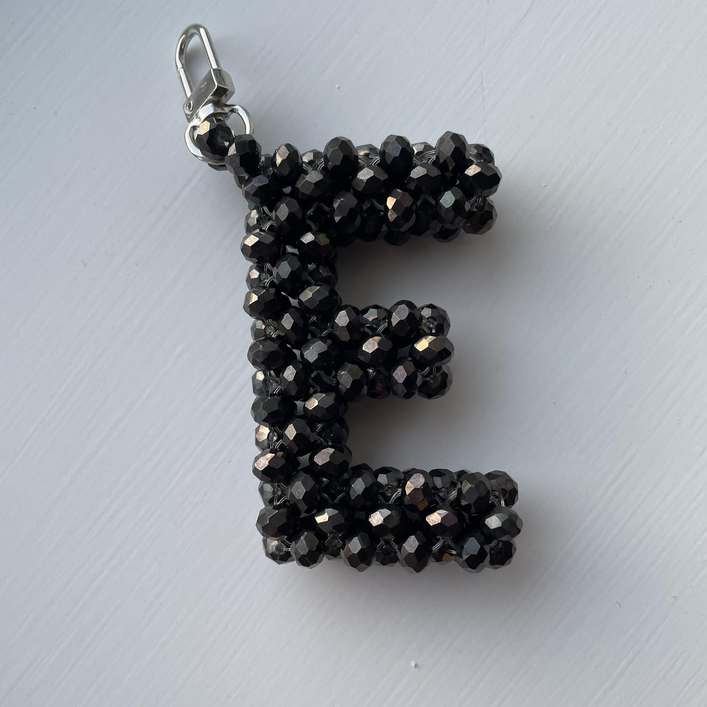Black Crystal Beaded Letter Keyring/keychain Handmade, Gift Tiny Gift ...