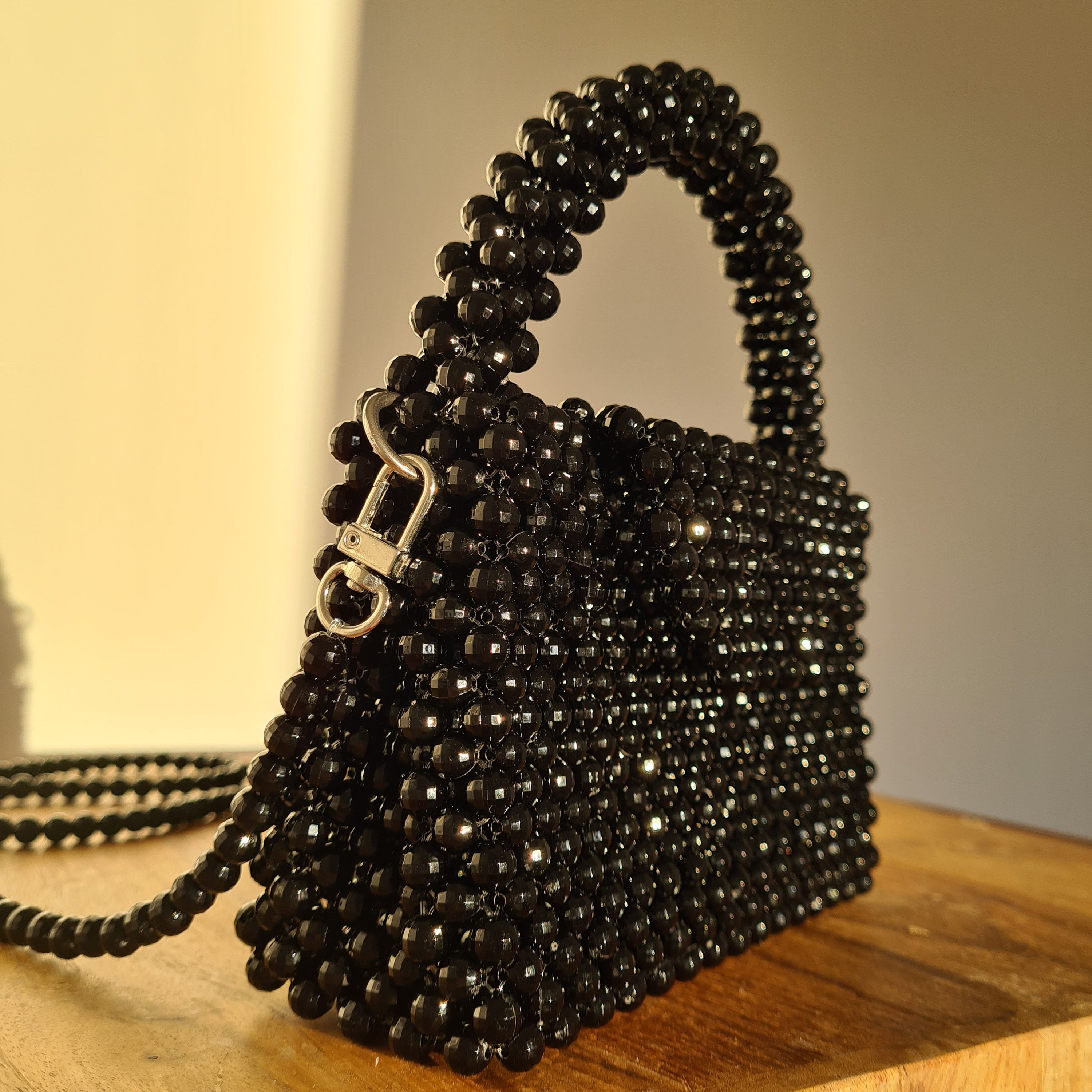 Sac perlé noir / Sac fait main classique, simple et confortable / Sac ...