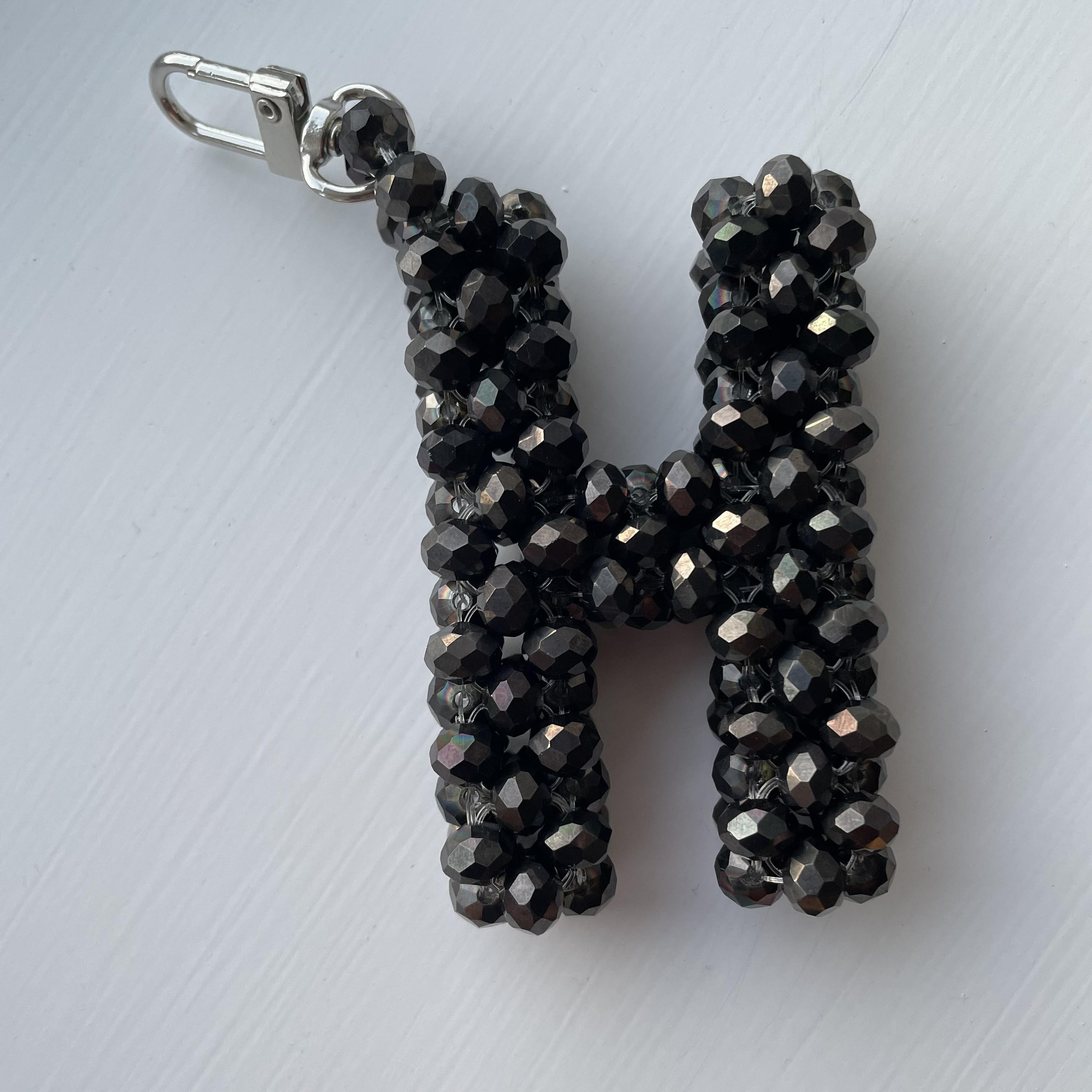 Black Crystal Beaded Letter Keyring/keychain Handmade, Gift Tiny Gift ...