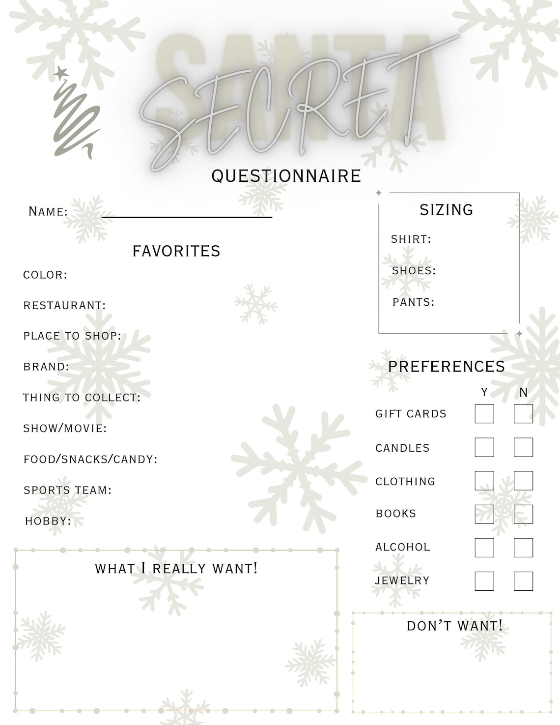 Secret Santa Questionnaire Christmas Printable & Simple - Etsy