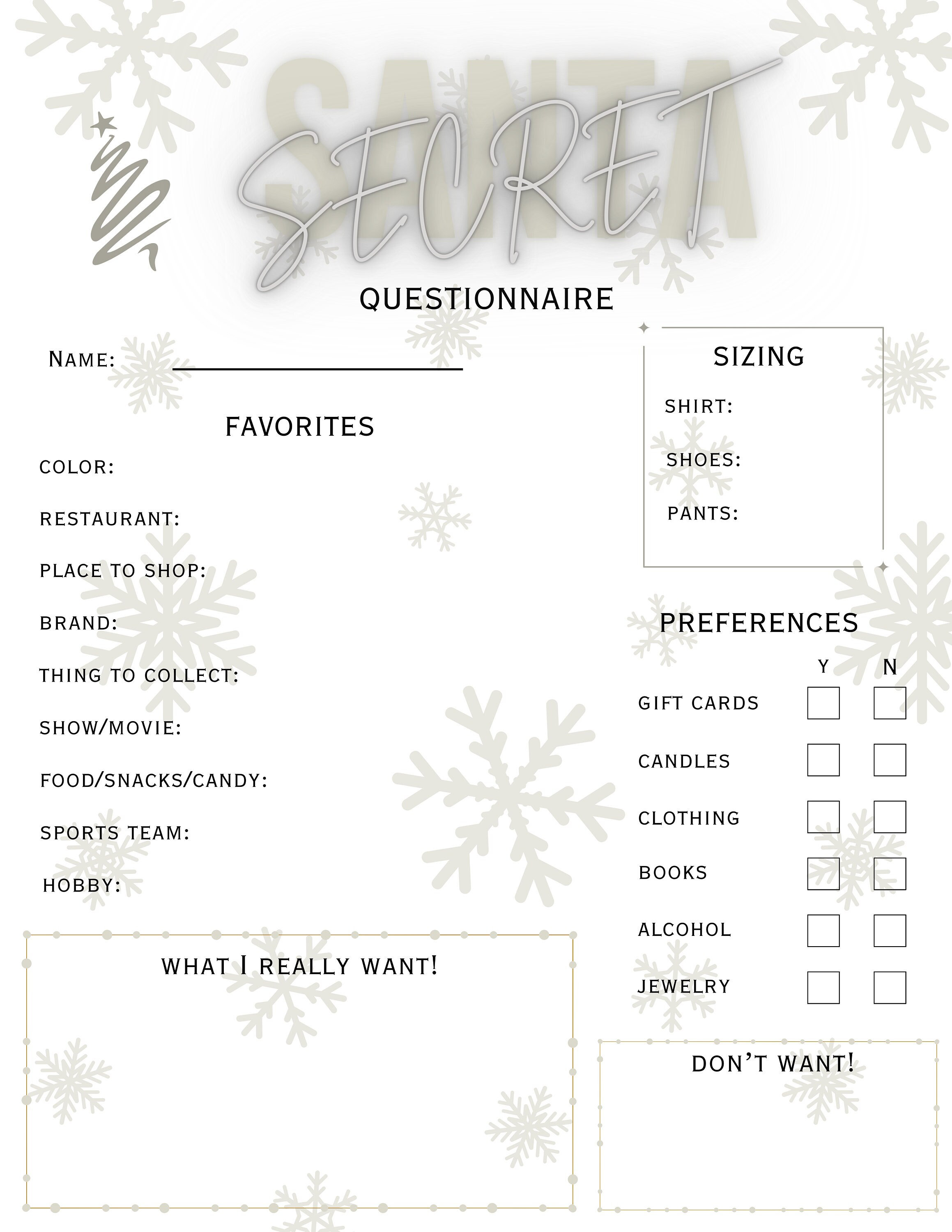 Secret Santa Questionnaire Christmas Printable & Simple - Etsy