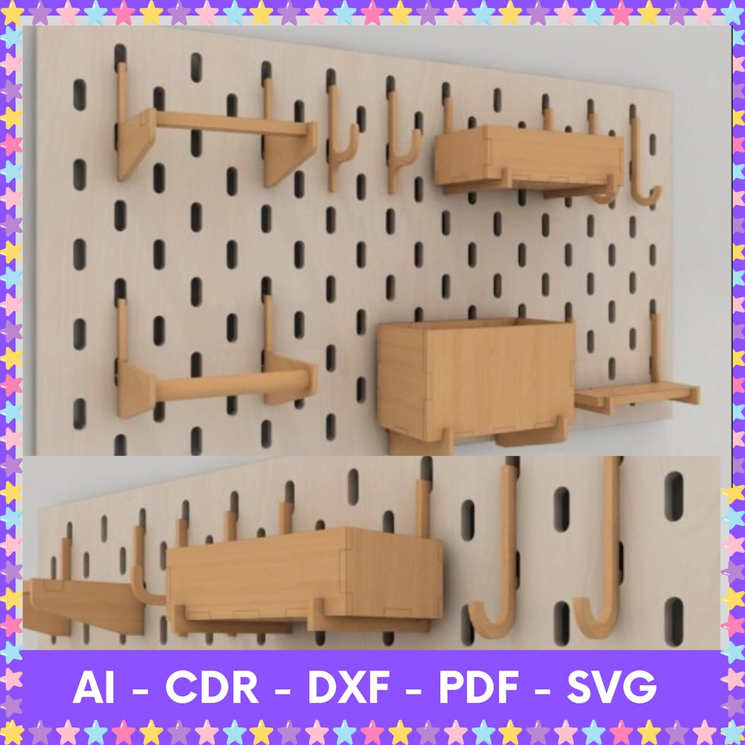 Pegboard and Accessories Laser Cut SVG Files Peg Board Hooks, Shelfs ...