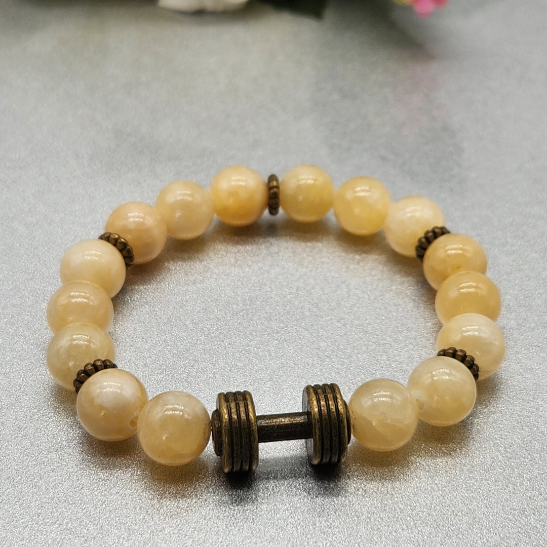Yellow Jade Barbell Stretch Bracelet Gym and Fitness Bracelet for ...