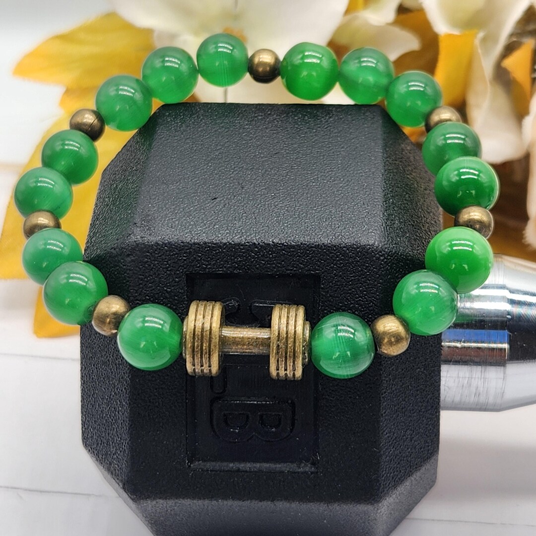 Iron Bella's Green Cat Eye Barbell Bracelet - Fitness Jewelry for Gym ...