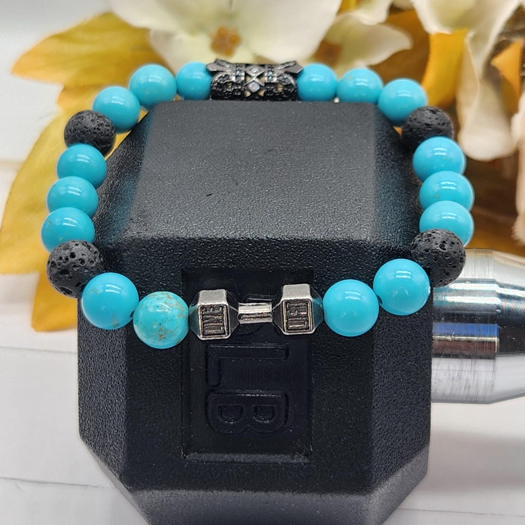 Iron Bella. Turquoise Howlite and Lava Dumbbell Bracelet Fitness ...