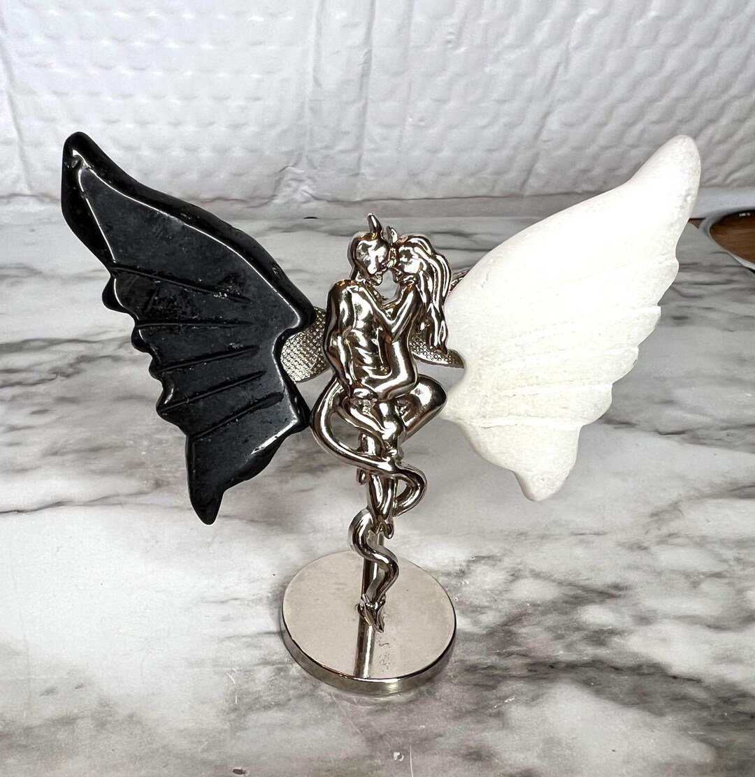 Black Obsidian/white Jade Devil/angel Wings - Etsy