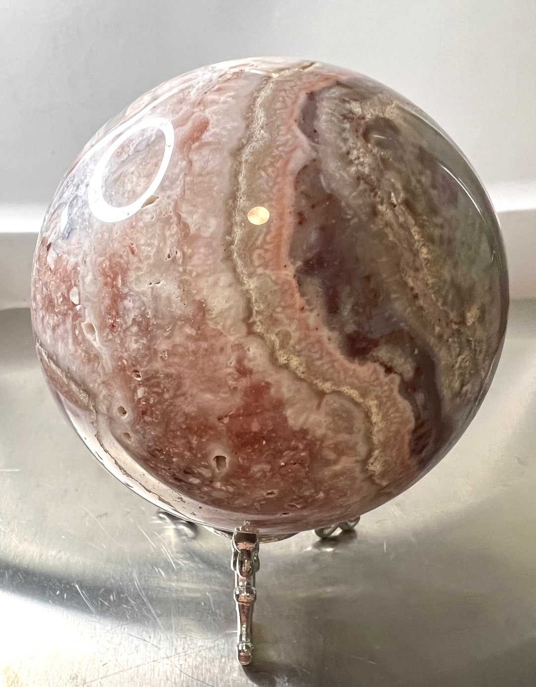 Pink Flower Agate Sphere W/inclusions - Etsy