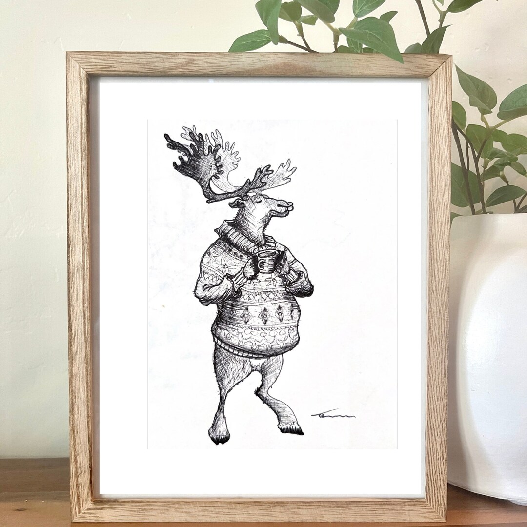 Cozy Moose Sketch - Hand Drawn Sharpie Art Vibe Comfy Cartoon Deer ...