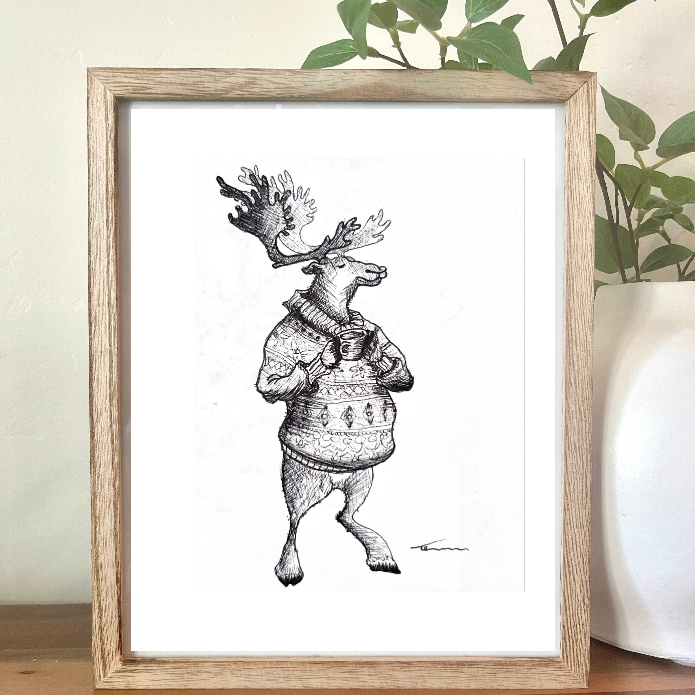 Cozy Moose Sketch - Hand Drawn Sharpie Art Vibe Comfy Cartoon Deer ...