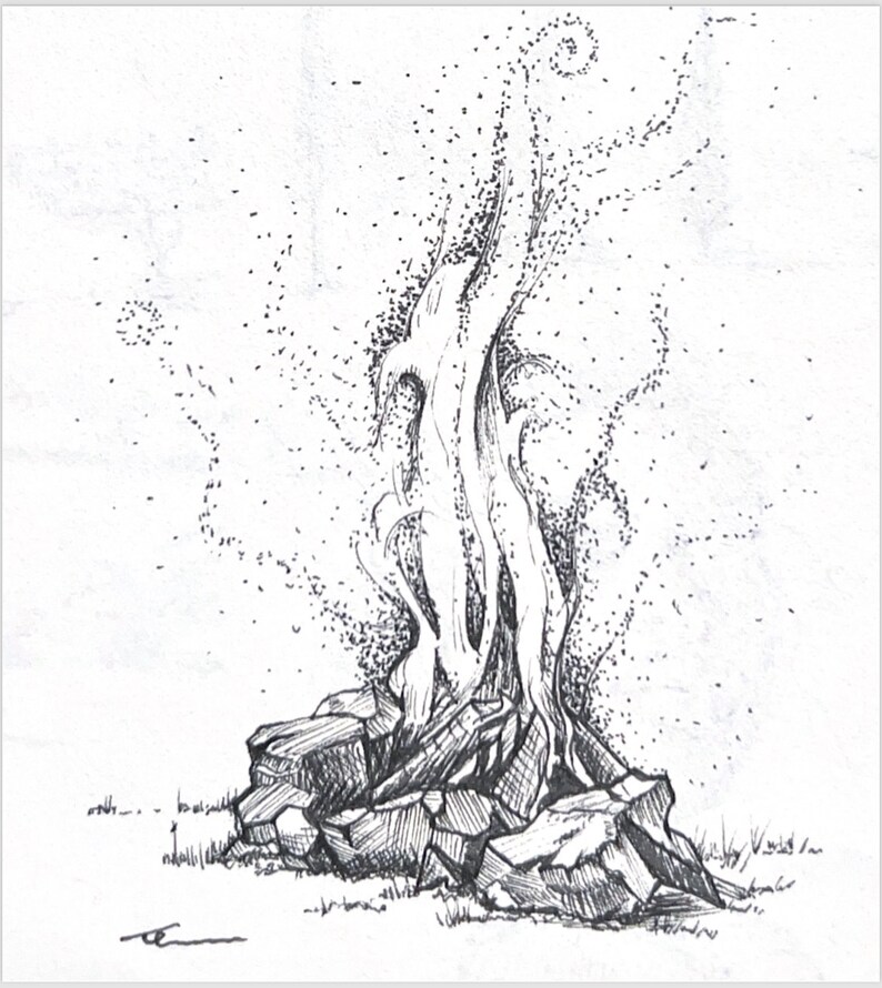 Campfire Sharpie Sketch Original Artwork Smoke Spirit Log - Etsy