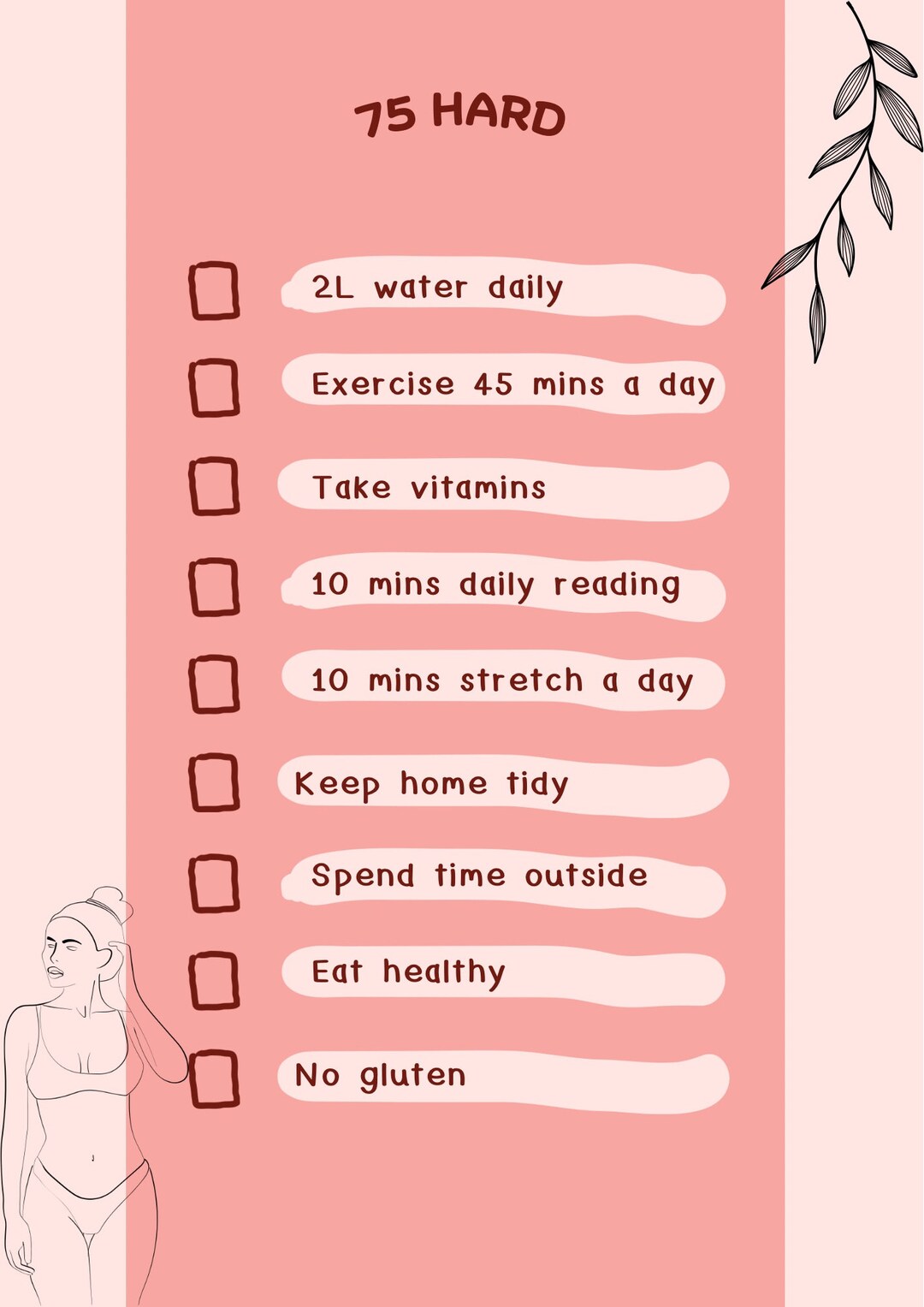 75 Hard Challenge Printable Checklist Stay Accountable and Crush Your ...