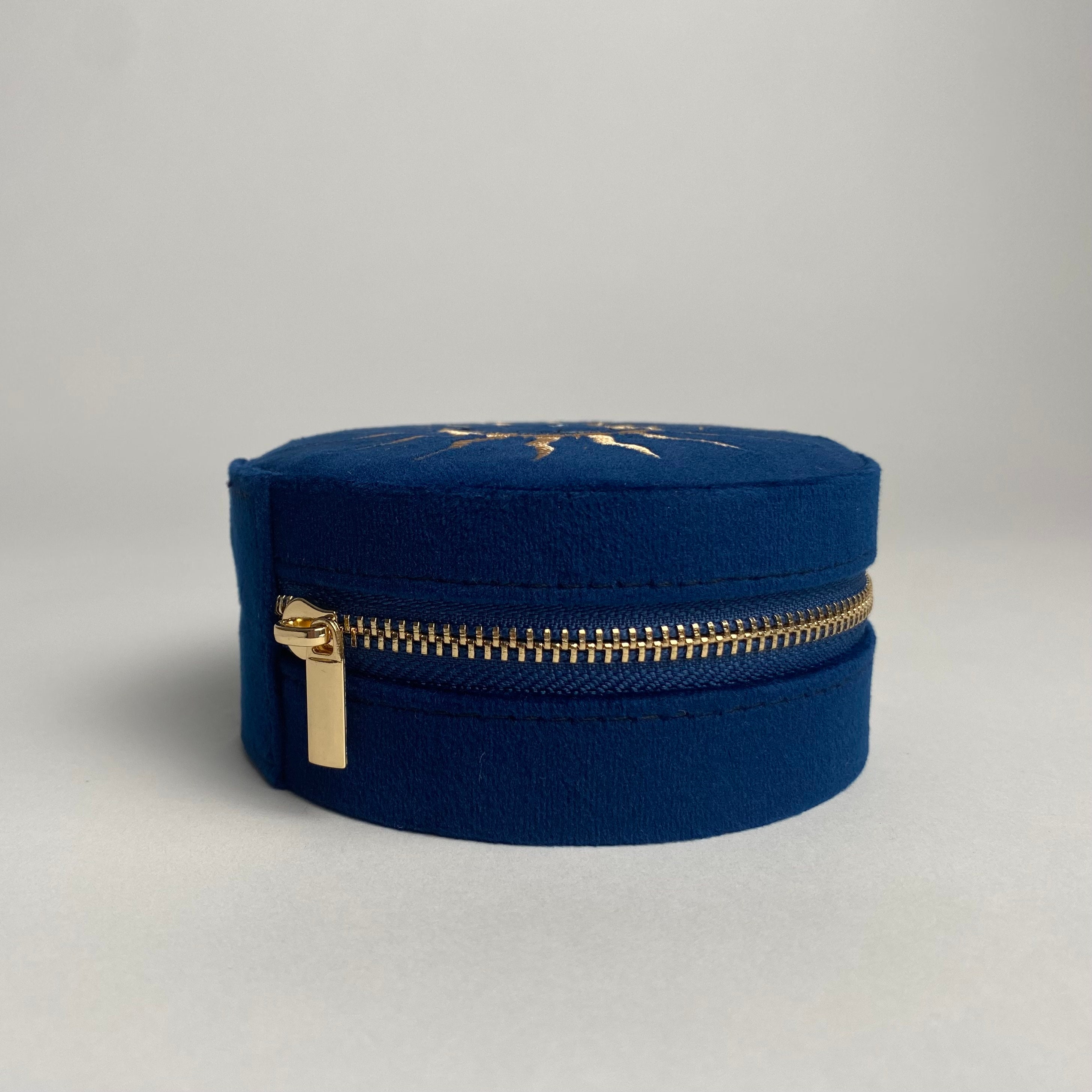 Blue Velvet Embroidered Celestial Design Round Travel Jewellery Box - Etsy