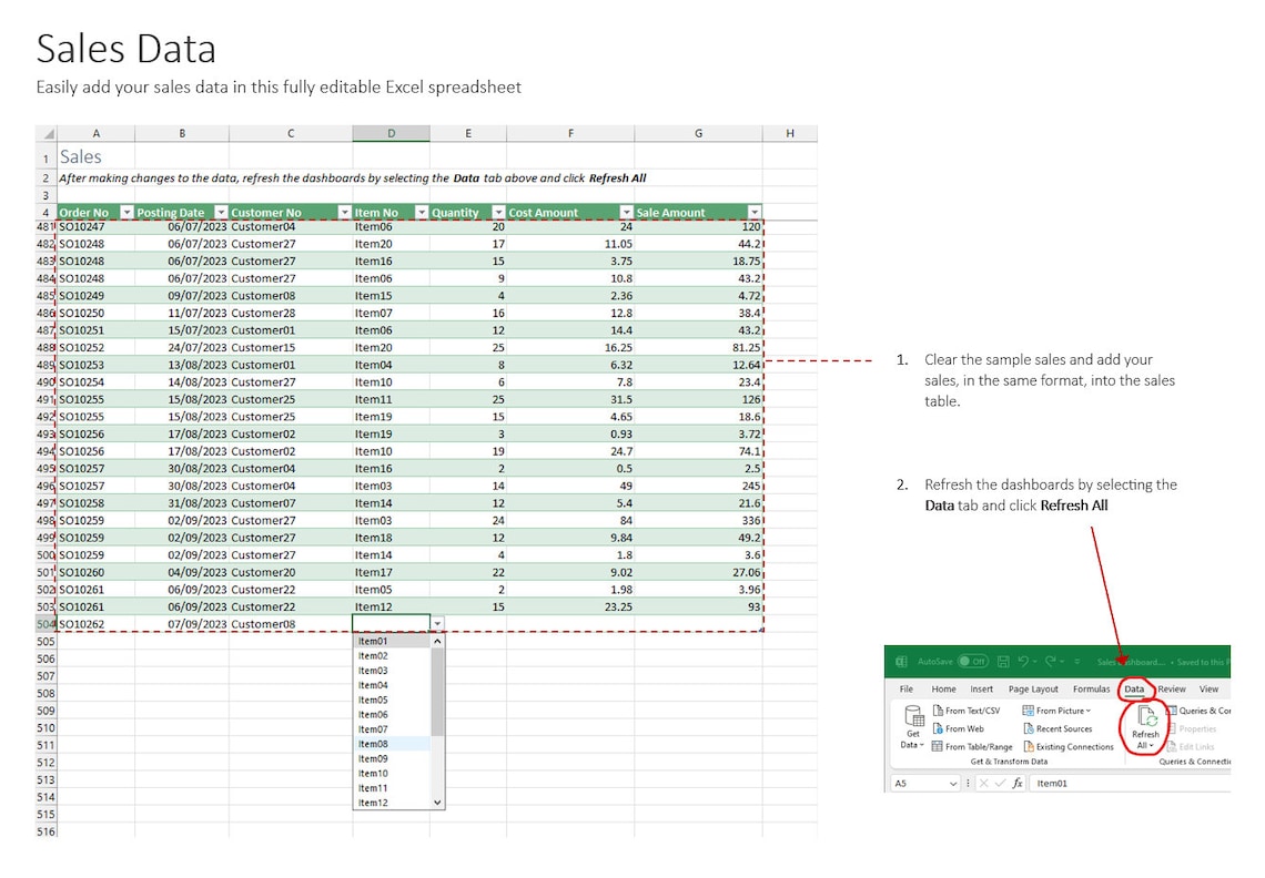 Excel Sales Dashboard With Year and Month Date Comparison Feature ...