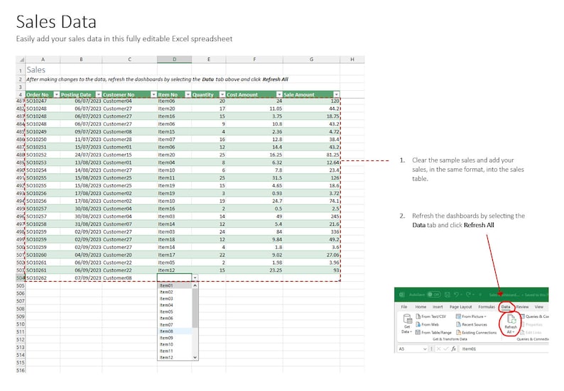 Excel Sales Dashboard With Year and Month Date Comparison Feature Sales ...