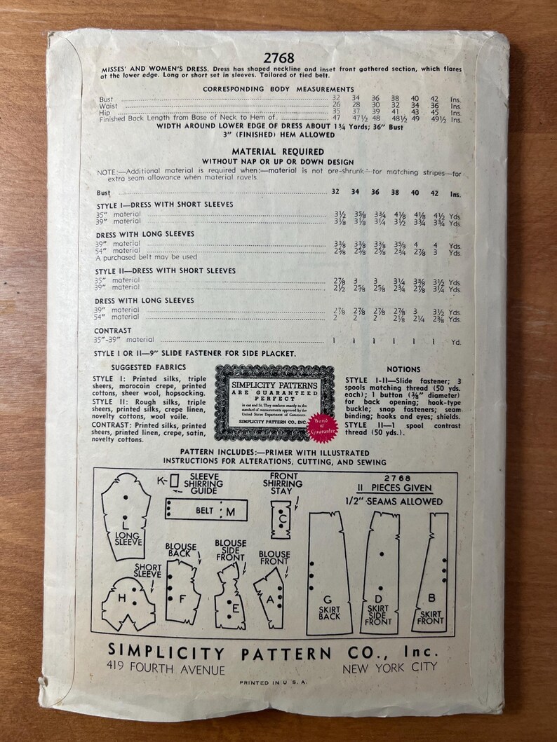 Vintage 1930s Sewing Pattern Simplicity 2768 - Etsy