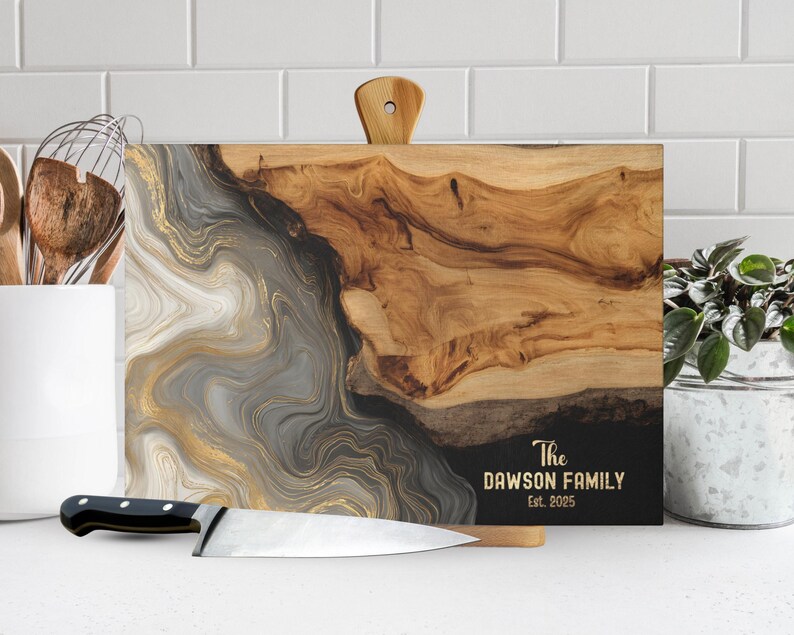 Personalized Glass Cutting Boards Wood & Marble Effect, Wedding Gift ...