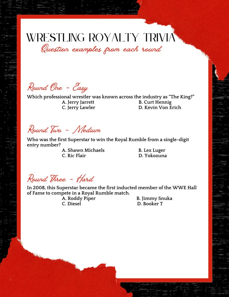 Wrestling Royalty Trivia - Etsy