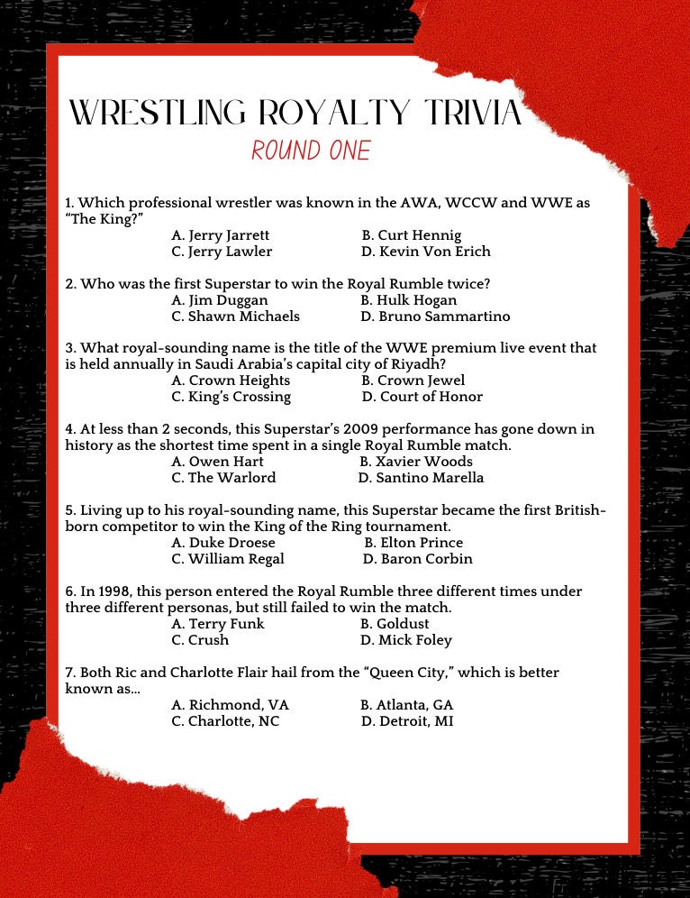 Wrestling Royalty Trivia - Etsy