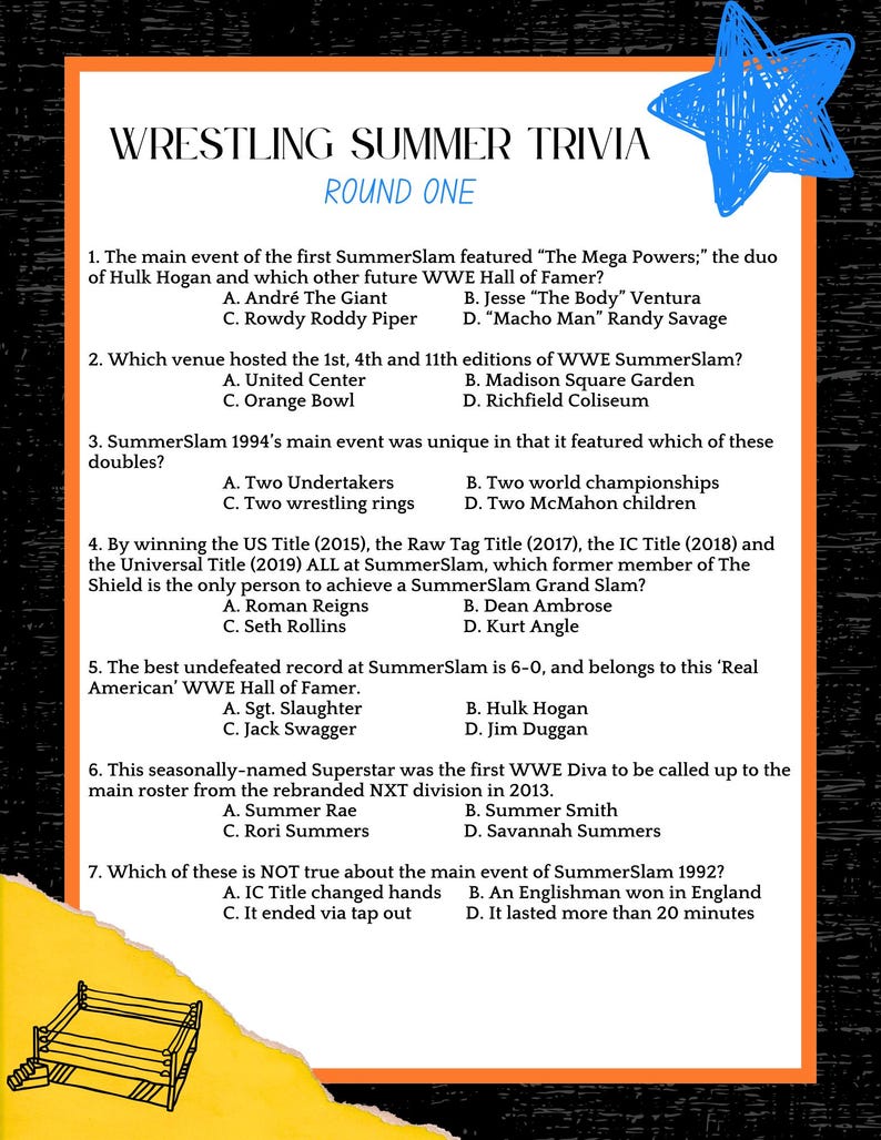Wrestling Summer Trivia - Etsy