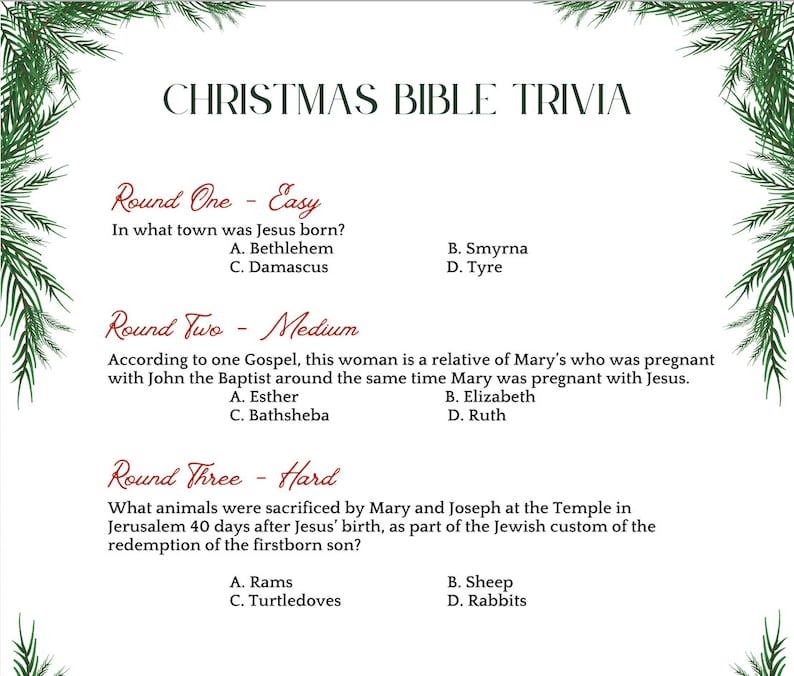 Christmas Bible Trivia/quiz - Etsy