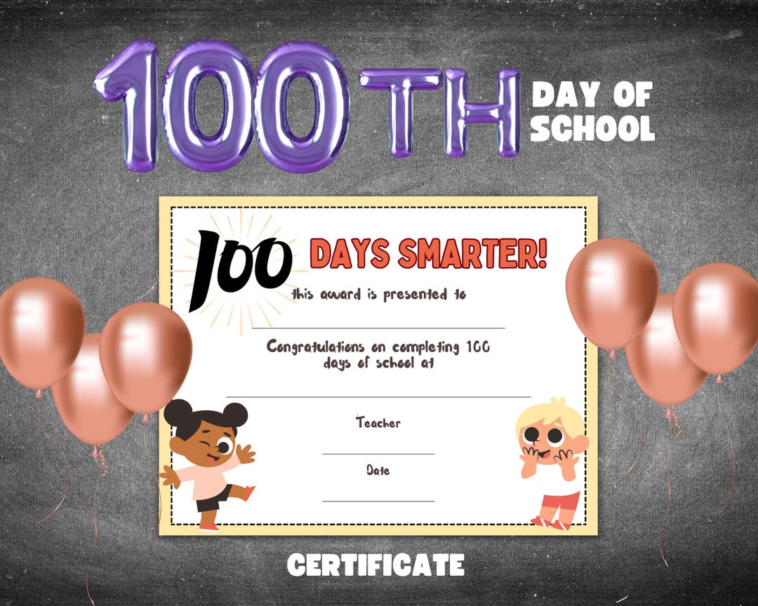 100 Days of School Certificate, Kids Printable Certificate, Celebrate ...