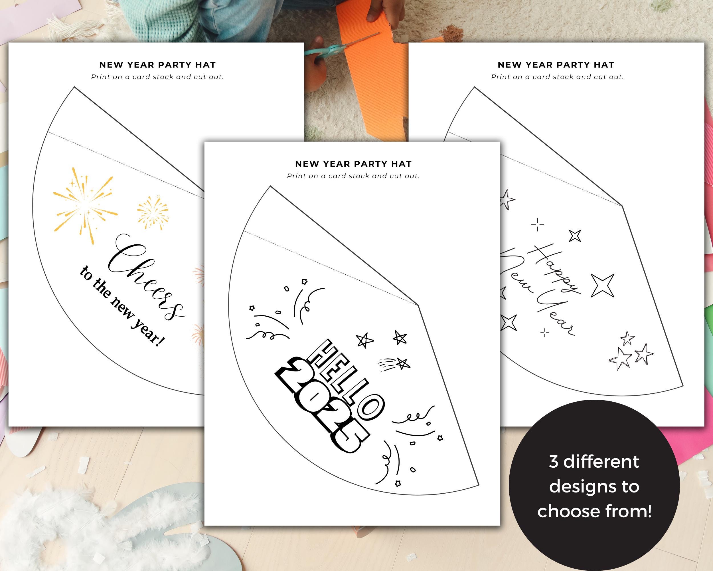 New Year 2025 Party Hat Template, Happy New Year 2025, Printable Party ...