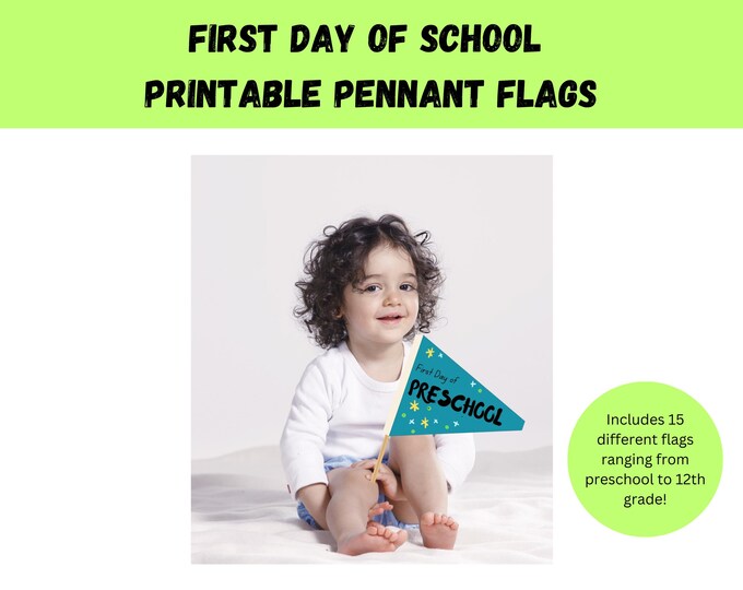 First Day of Preschool Pre-k Prek Pre K Grade Pennant Flag Printable ...