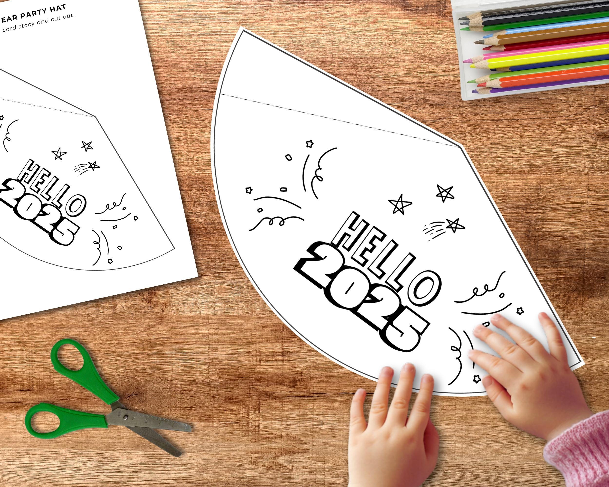 New Year 2025 Party Hat Template, Happy New Year 2025, Printable Party ...