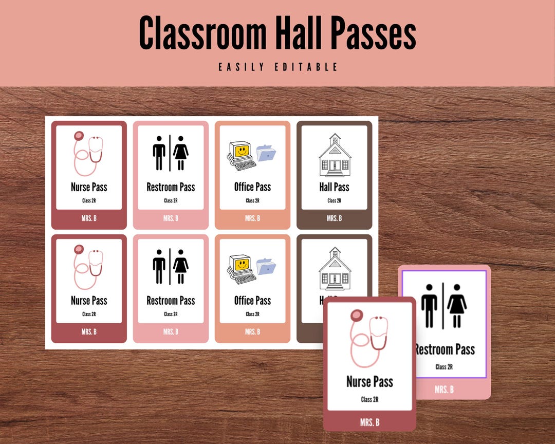 Classroom Hall Passes, Easily Editable and Customizable, Neutral Colors ...