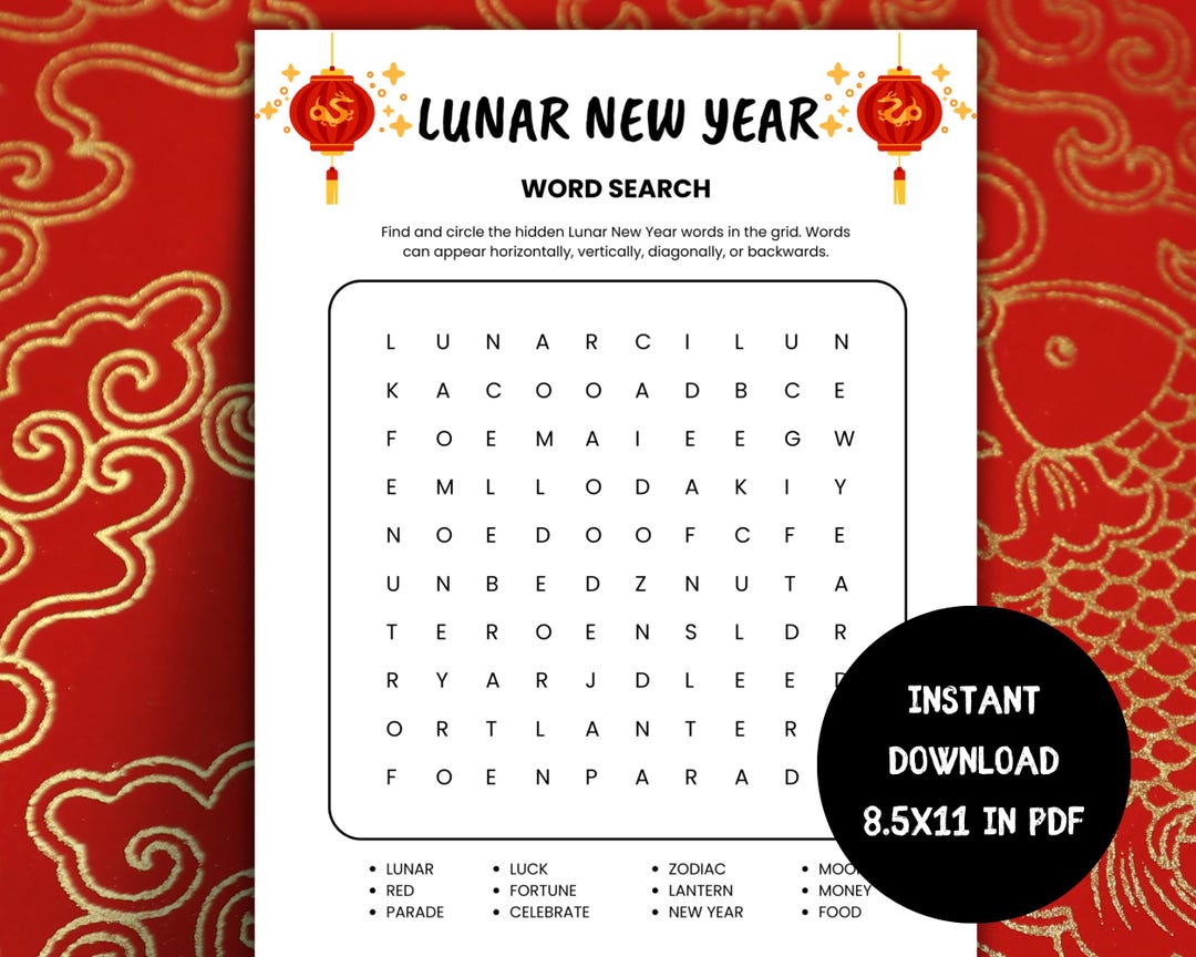 Lunar New Year Word Search Game | Classroom Activity (digital Download ...